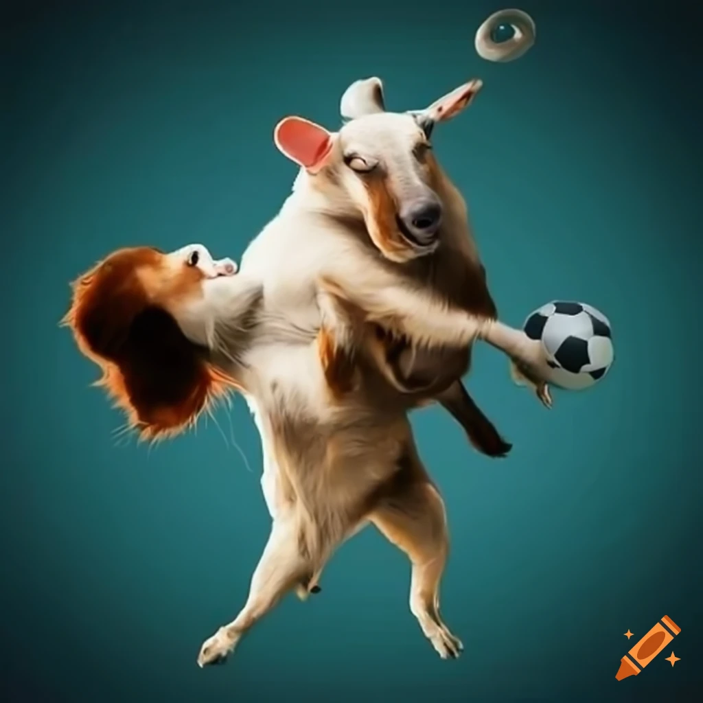 Dog and goat playing soccer on Craiyon
