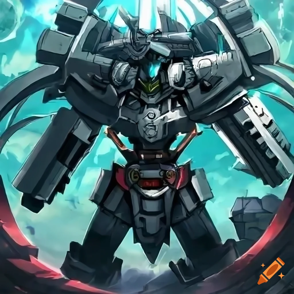 Fantasy anime art of a machine warrior with guns on Craiyon