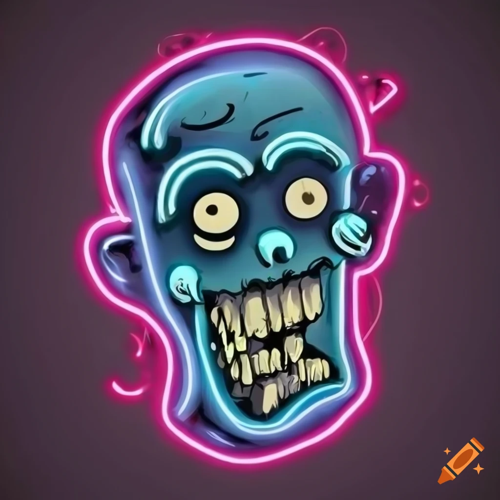 Neon lights cartoon zombie illustration for t-shirt on Craiyon