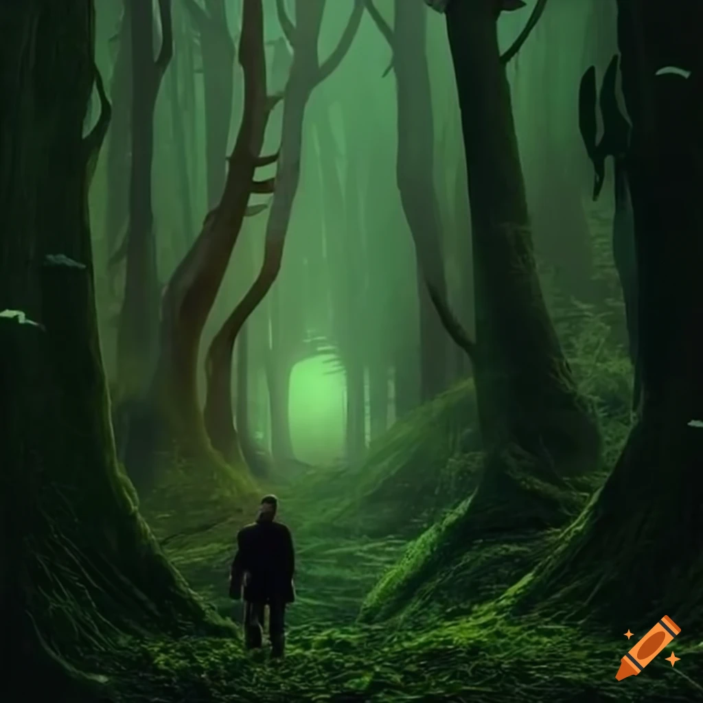 Wizard fleeing a monster in a forest on Craiyon