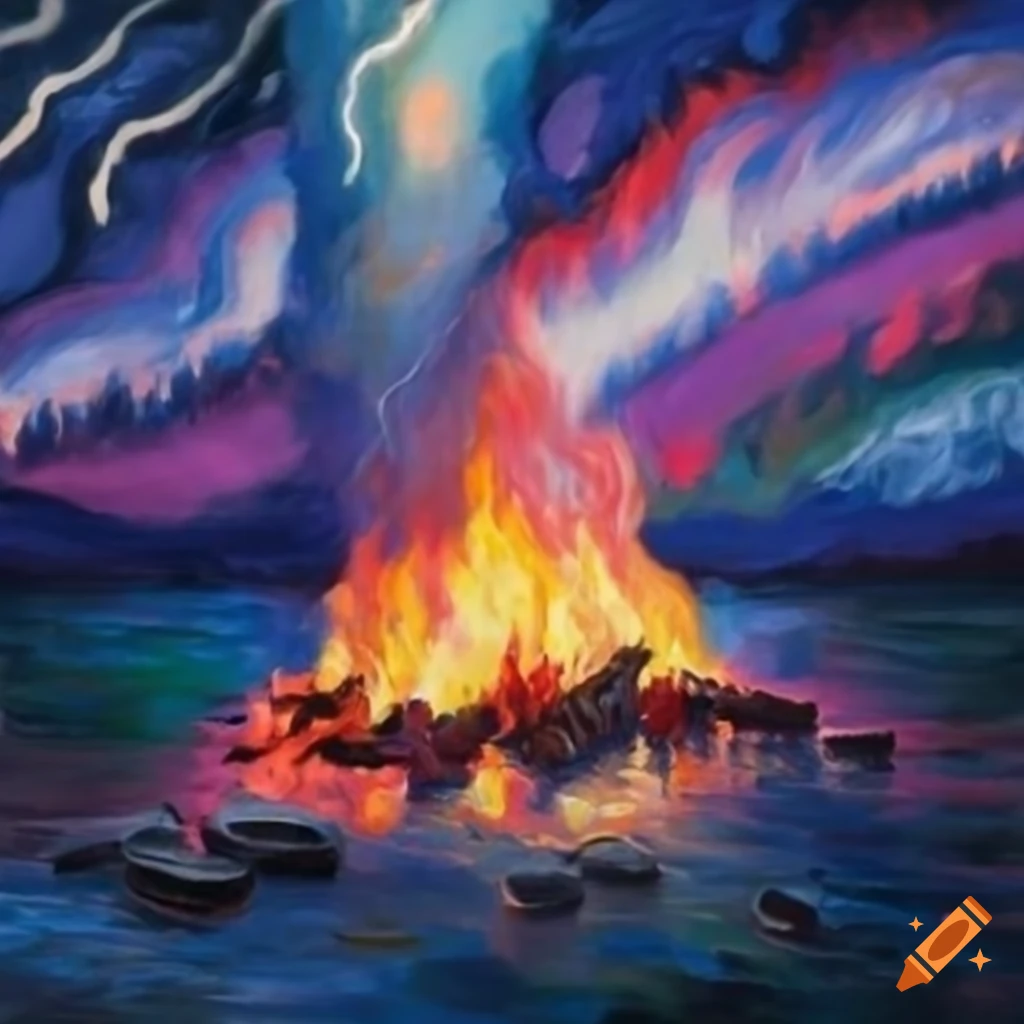 Claude monet inspired painting of a fiery landscape on Craiyon