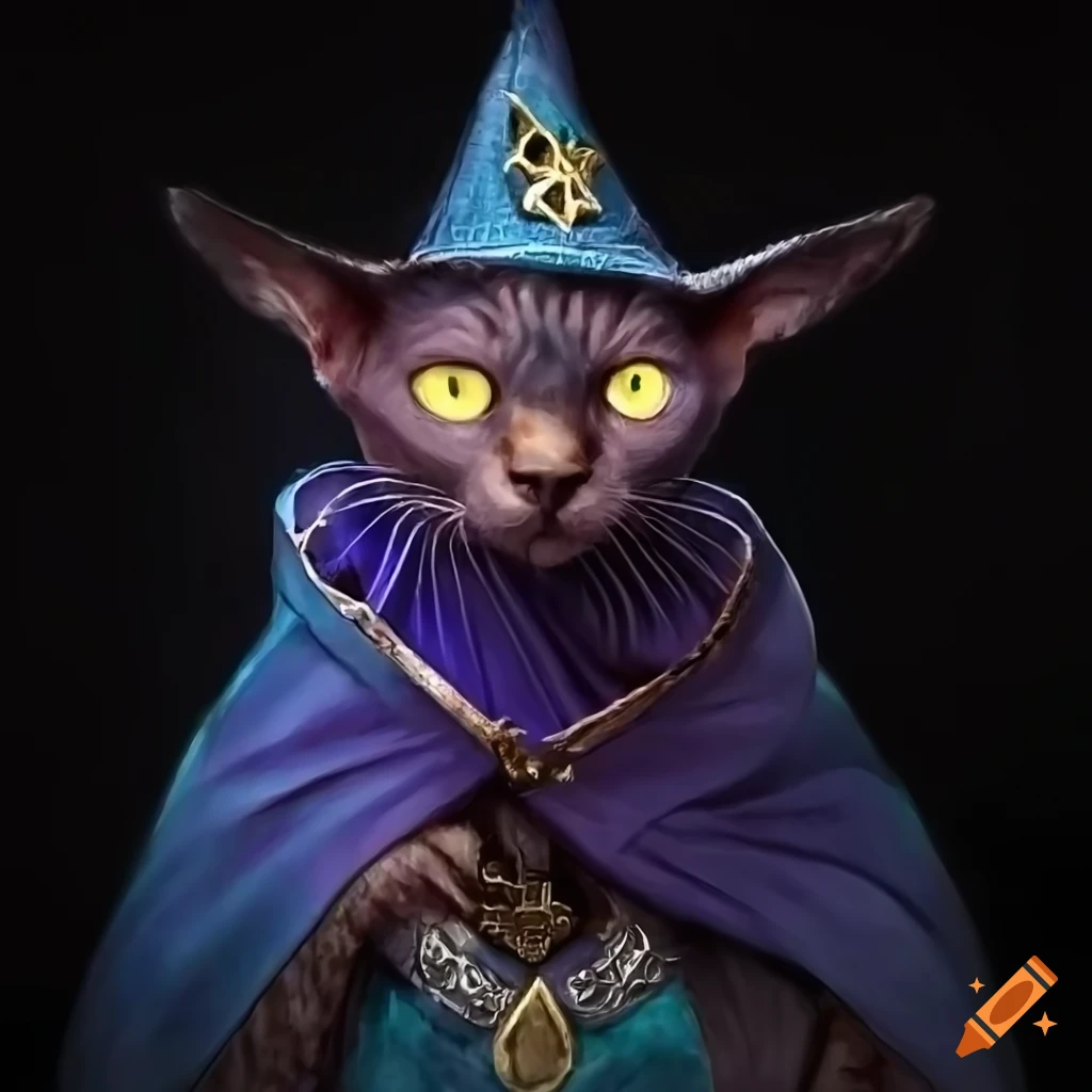 Sphynx cat dressed as a wizard
