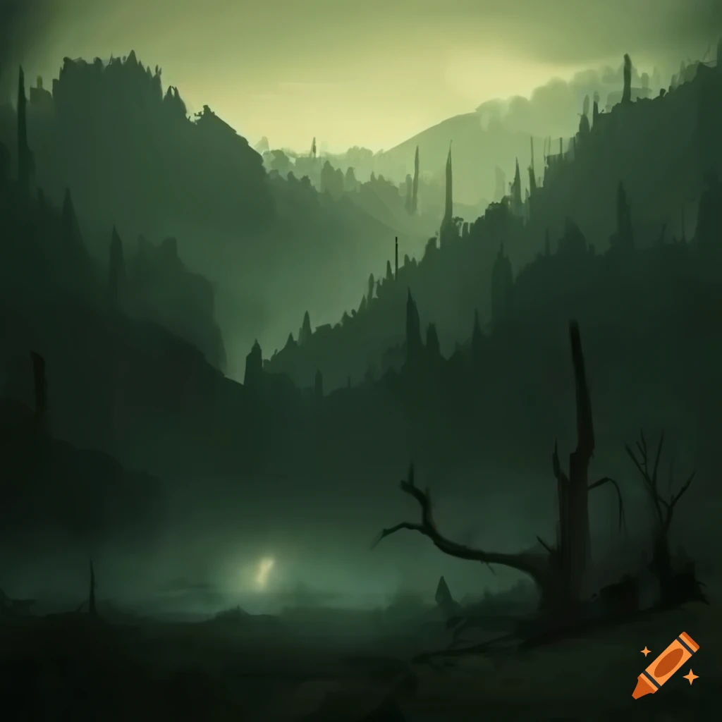 Apocalyptic landscape with a leafless tree on Craiyon