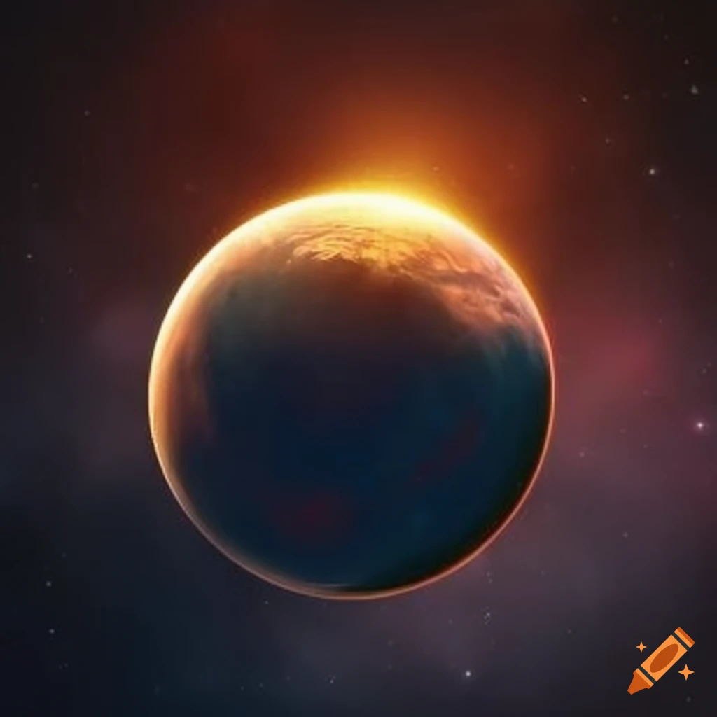 Dark and beautiful space with a corrupted planet on Craiyon