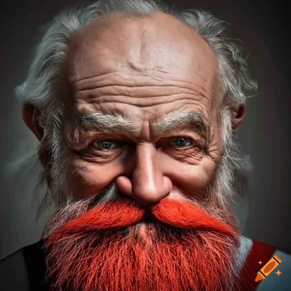 Portrait of an old man with a beard and glowing red mustache on Craiyon