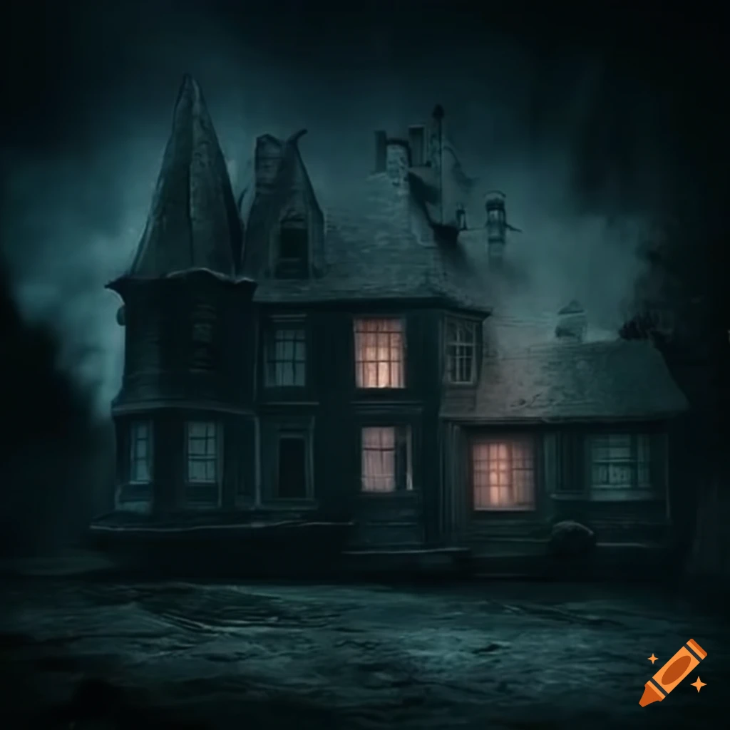 Image of a mysterious house with dark windows on Craiyon