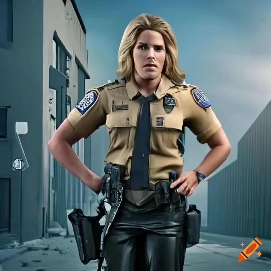 Close-up photo of police officer emily bett rickards in uniform on Craiyon