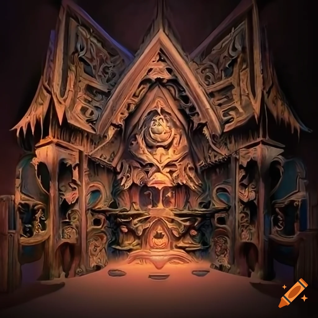 Tropical architectural stave carving style artwork in high definition