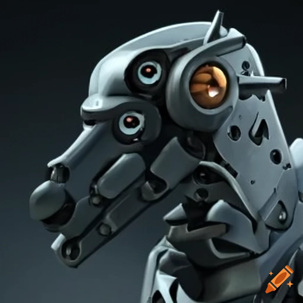 Gray robot hound with a trap head on Craiyon
