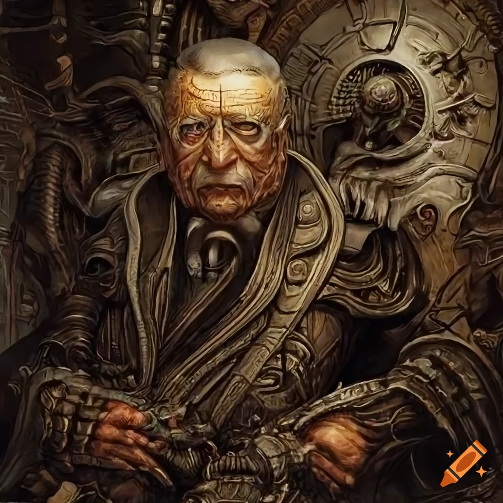 Sci-fi illustration of thomas gottschalk in an alien biomechanical ...