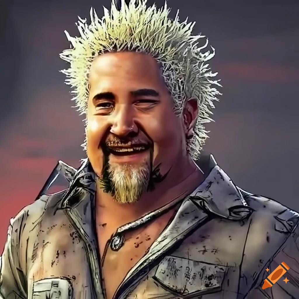 Artwork of guy fieri as a survivor in the walking dead video game