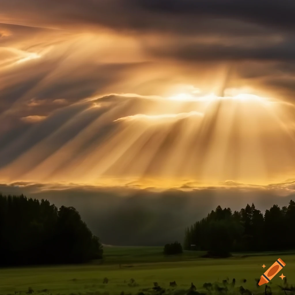 Sunset landscape with crepuscular rays on Craiyon
