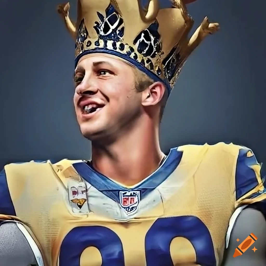 Jared Goff wearing a crown and smoking a cigar on Craiyon