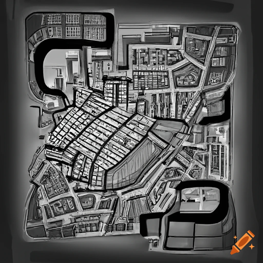 Aerial map of a city in a top-down driving game on Craiyon