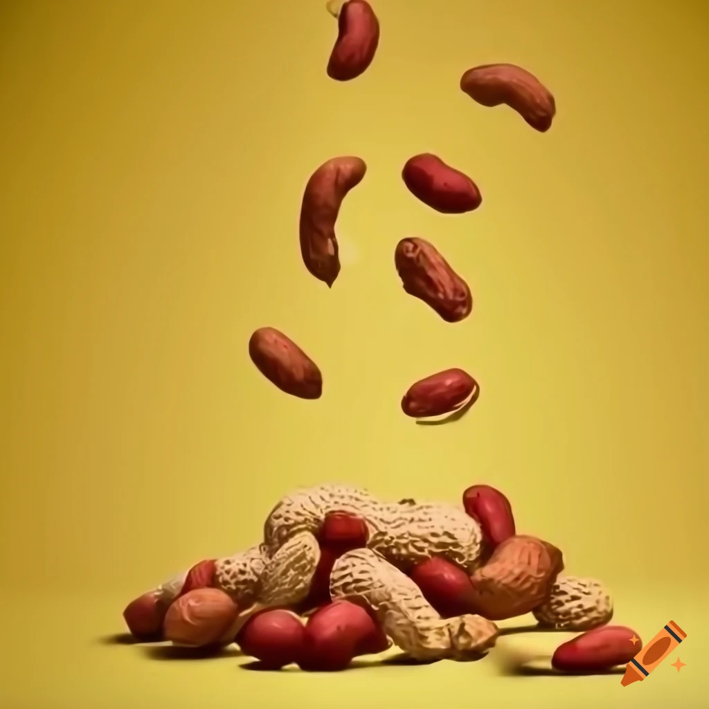 Falling peanuts on yellow background for a poster on Craiyon