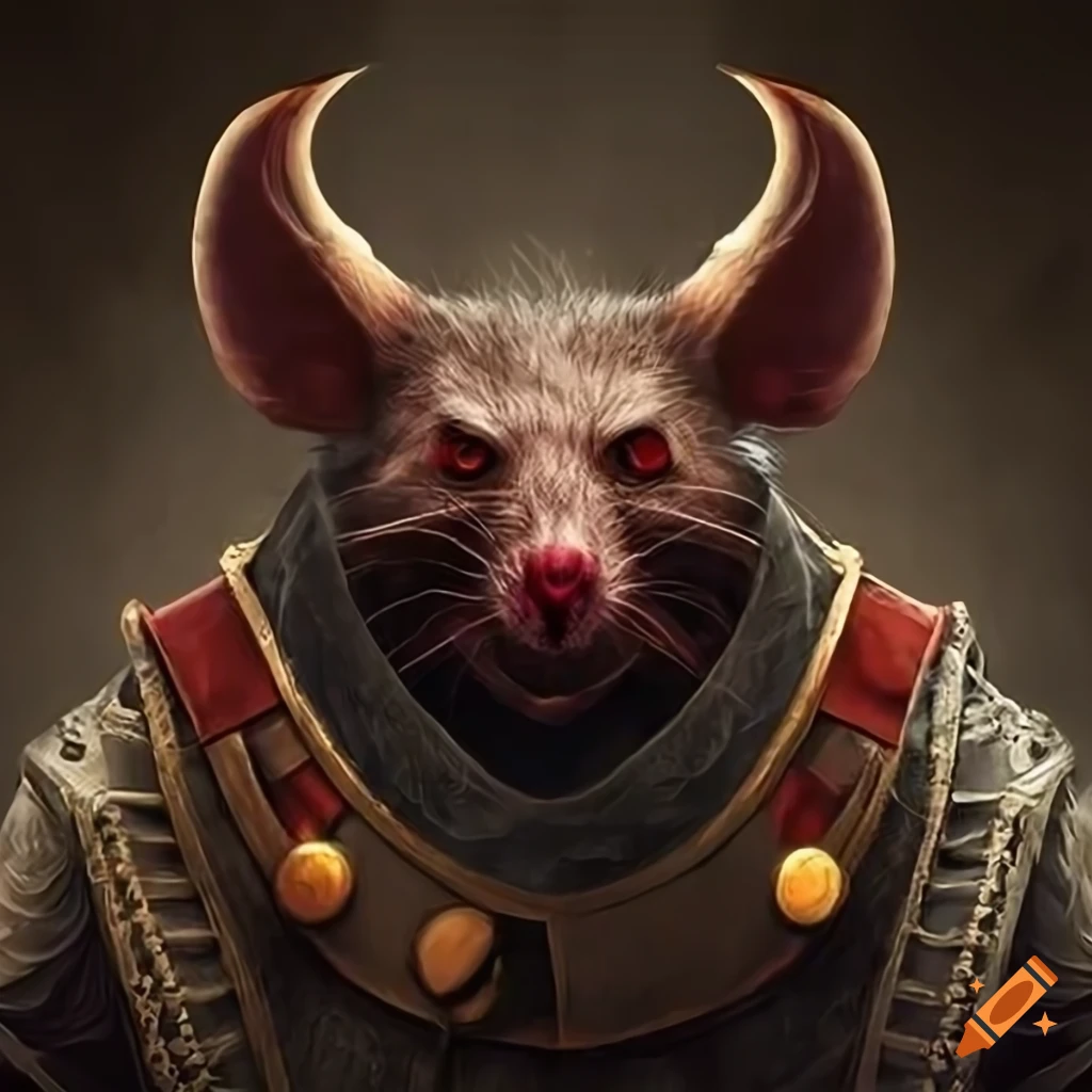 Castle interior with an evil rat person soldier on Craiyon