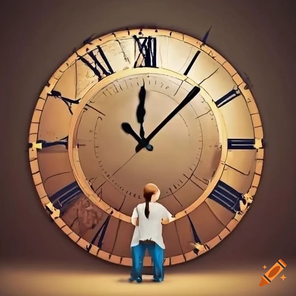 Man looking at a large clock on Craiyon