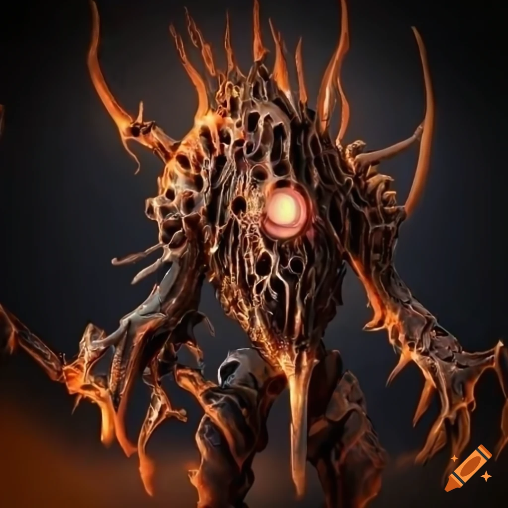 Corrupted metal elemental with glowing eye on Craiyon