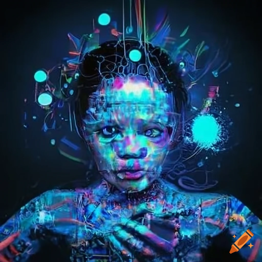 Artistic representation of art and technology merging on Craiyon