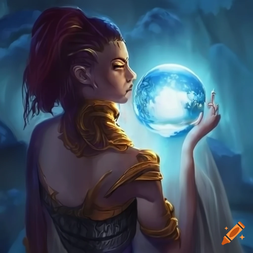 Epic waterfall landscape with a magical diviner on Craiyon