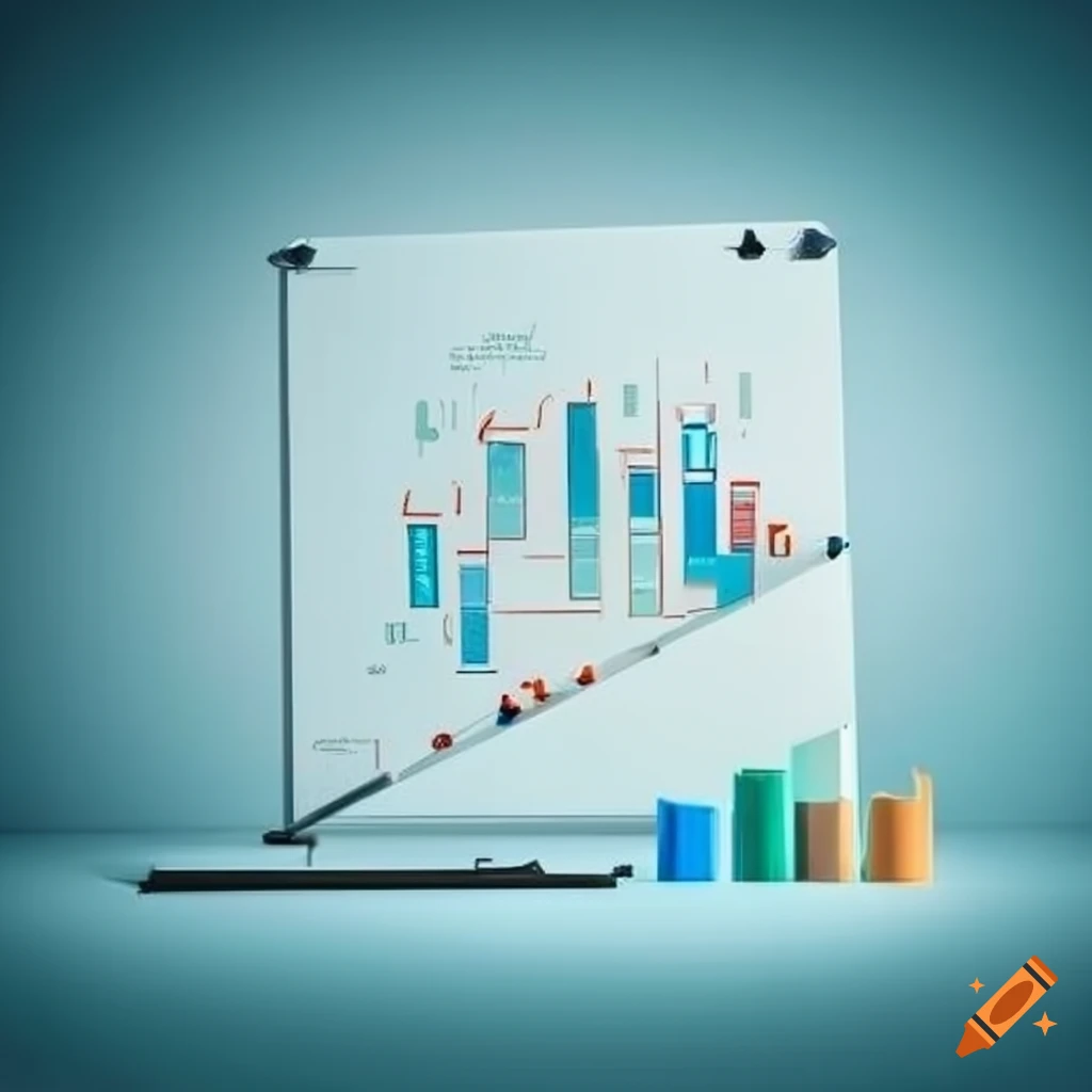 Whiteboard with mathematical equation and financial charts on Craiyon