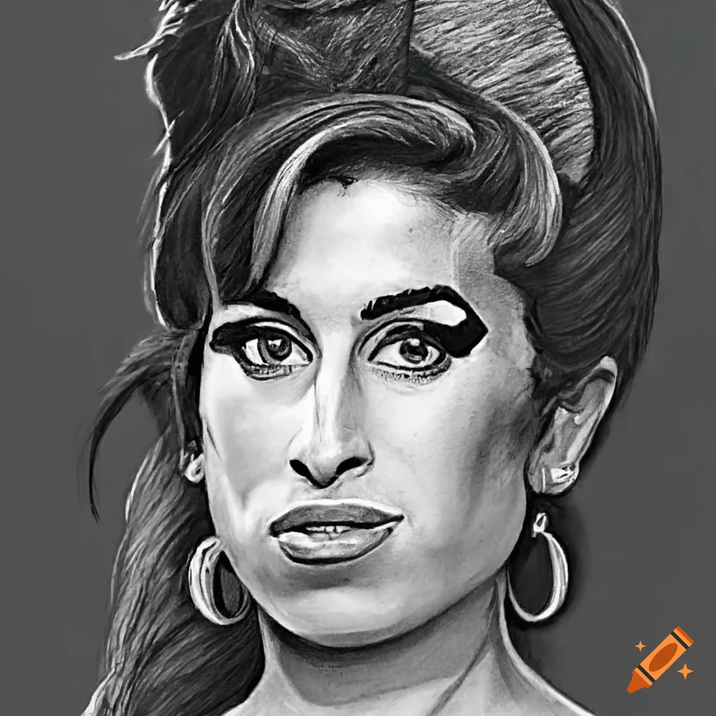 Monochrome pencil drawing of amy winehouse on Craiyon