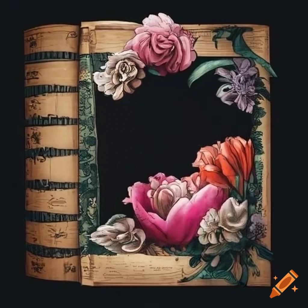 Illustration of a floral map book on Craiyon