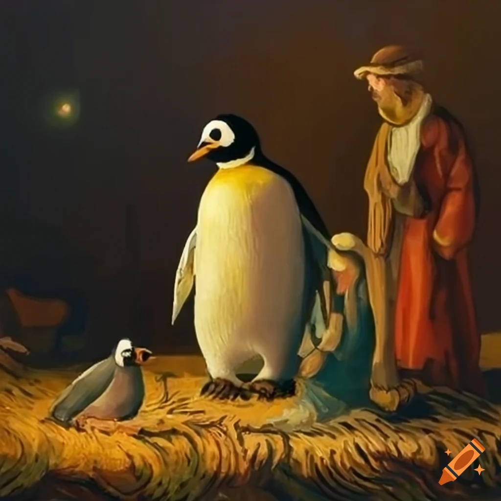 Van gogh style penguin nativity scene
