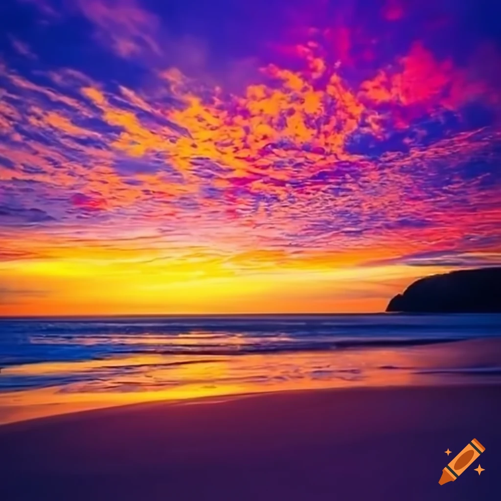 Vibrant sunset on a stunning beach