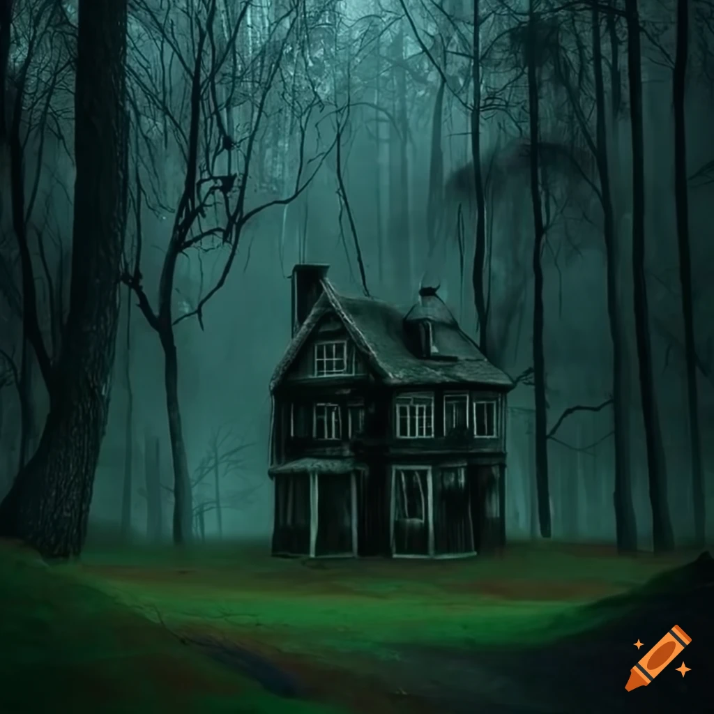 Creepy house in a dark forest