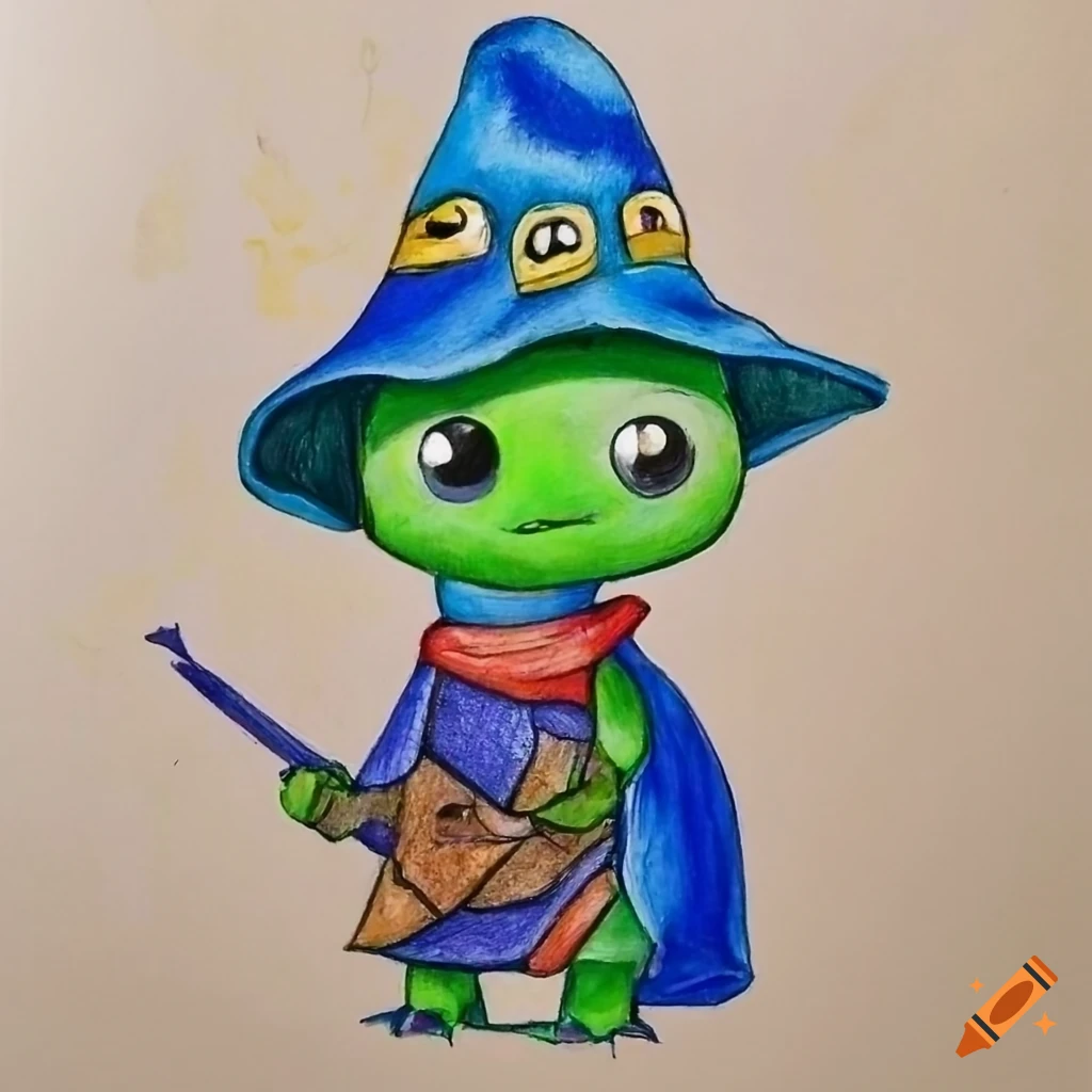 Color pencil drawing of a wizard turtle on Craiyon
