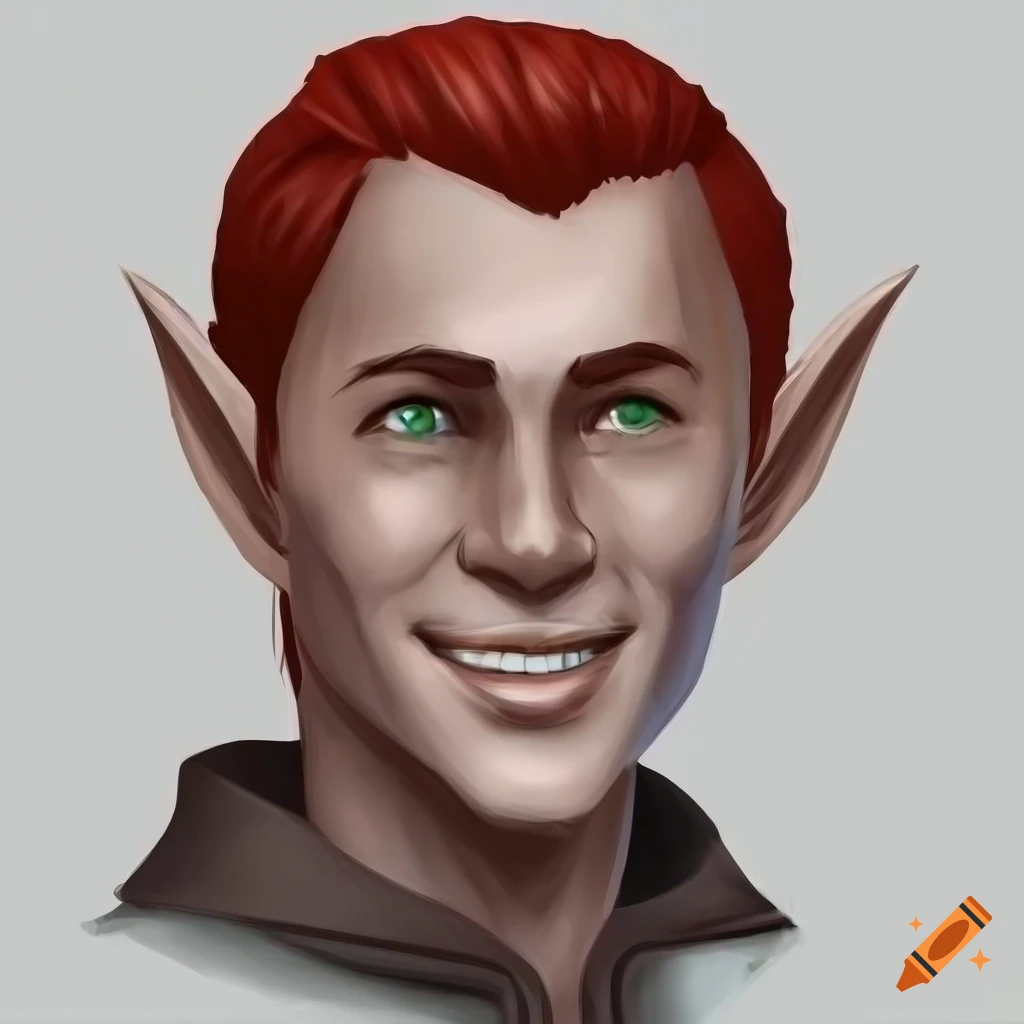 Realistic illustration of a handsome male elf with green eyes on Craiyon