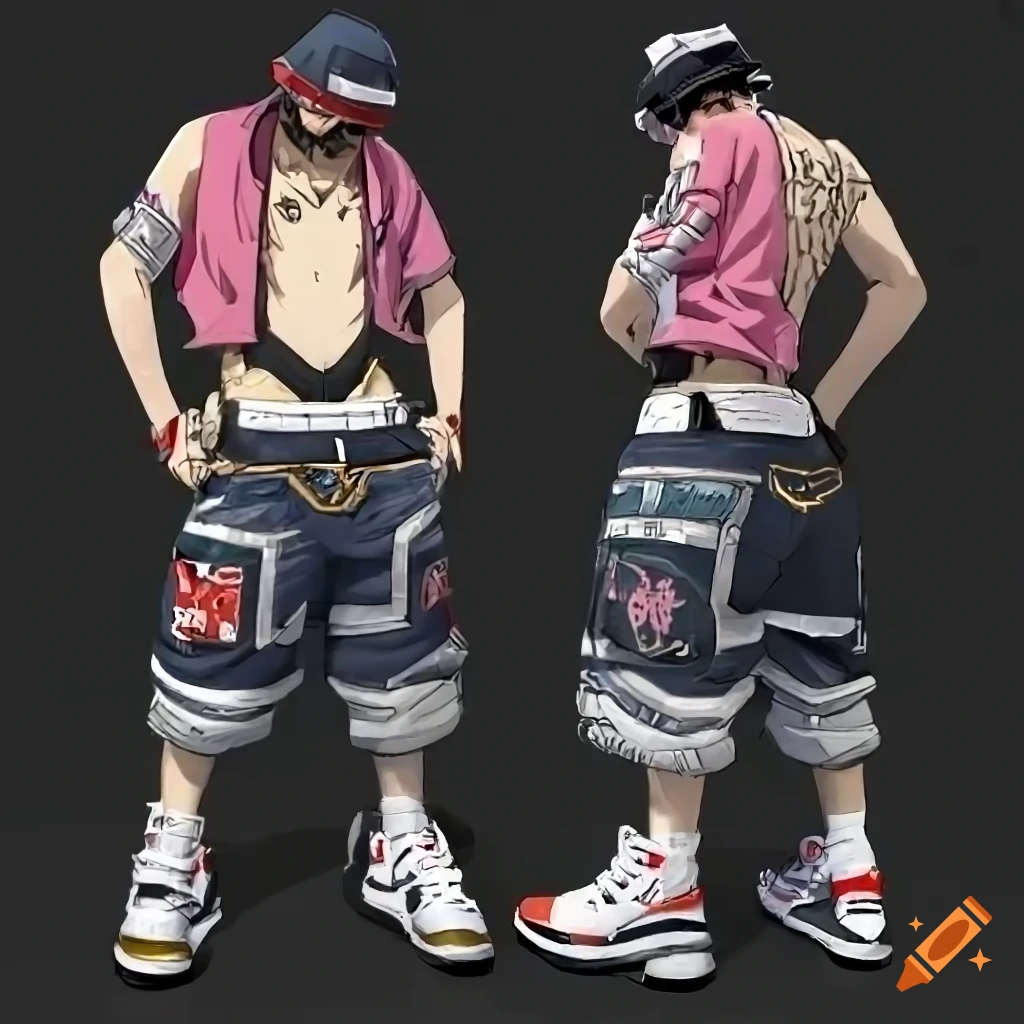 Anime-style artwork of four boys in hip-hop fashion partying on Craiyon