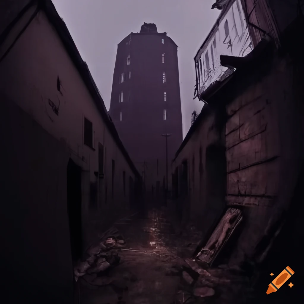 Photograph of a dark and menacing alley at night on Craiyon