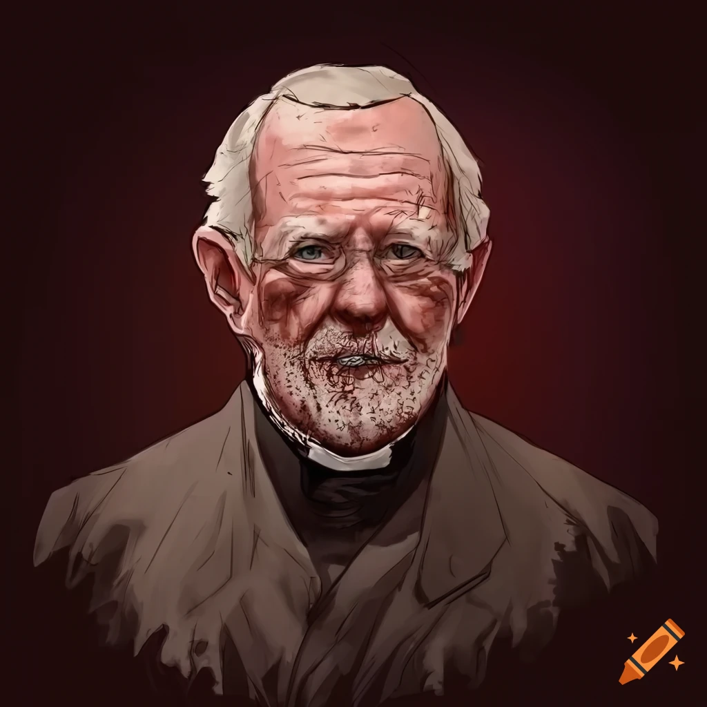 Digital art of a zombie version of father brown