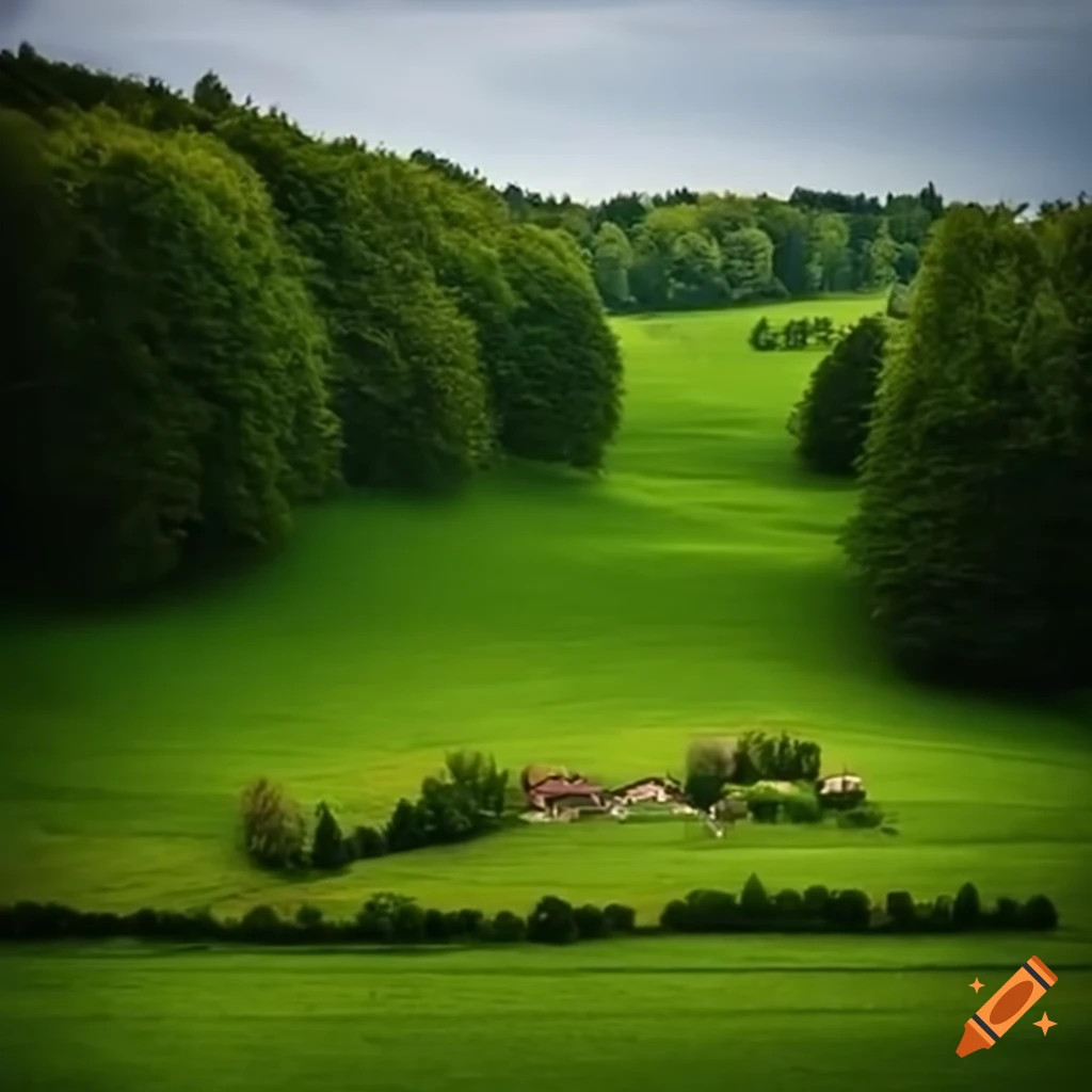 Green ranch slope with fence and a figurine on Craiyon