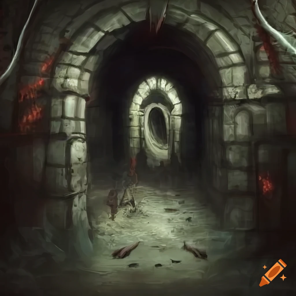 Creepy fantasy artwork of rat people warriors in a tunnel