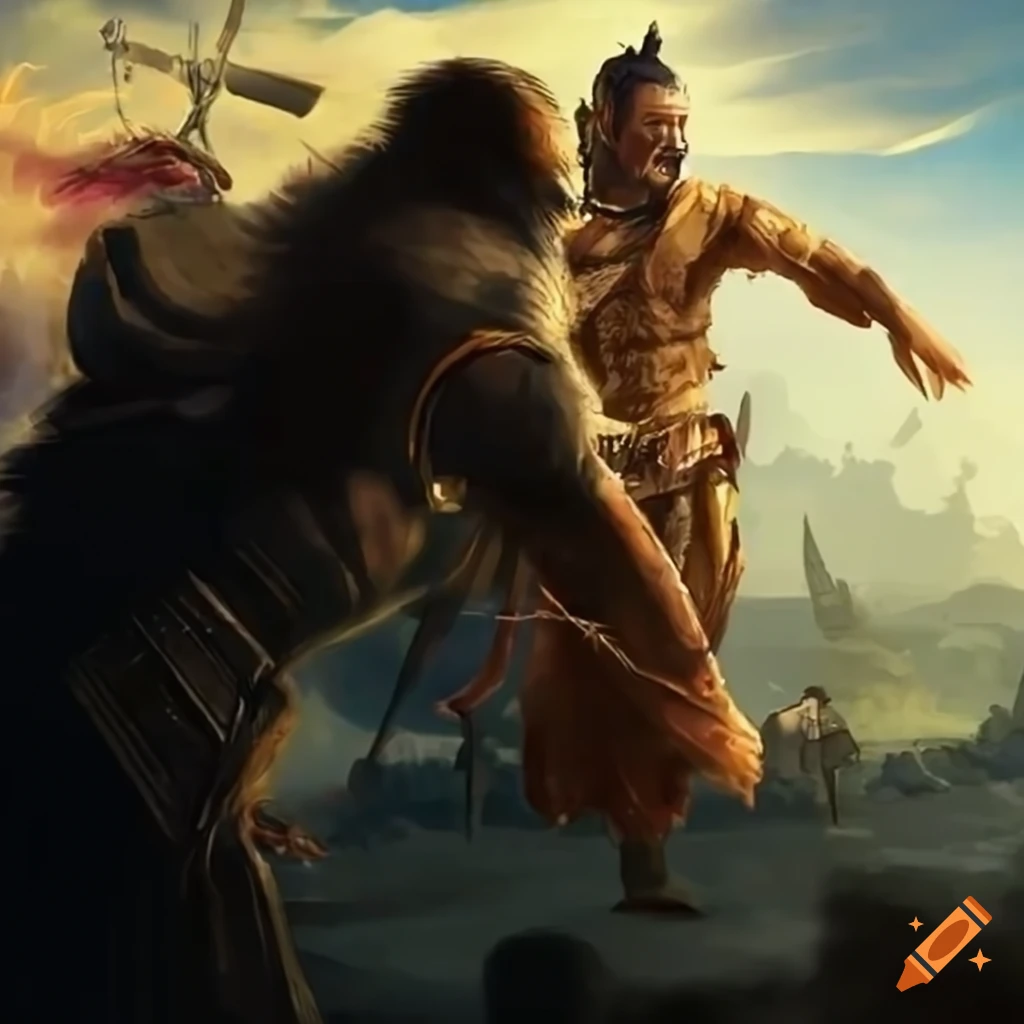 Concept art of a tiger fight in rrr movie on Craiyon