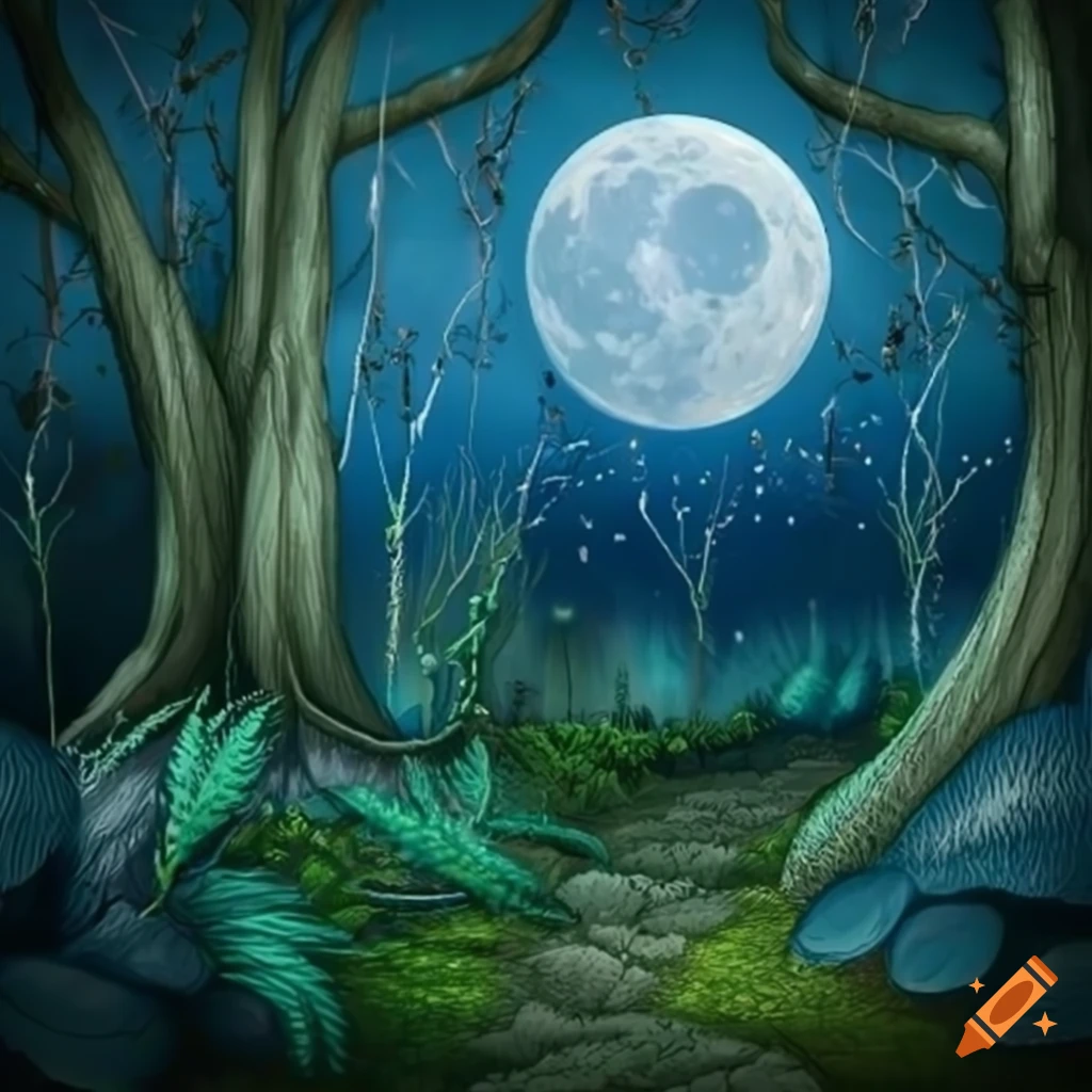 Fantasy forest with moonlight