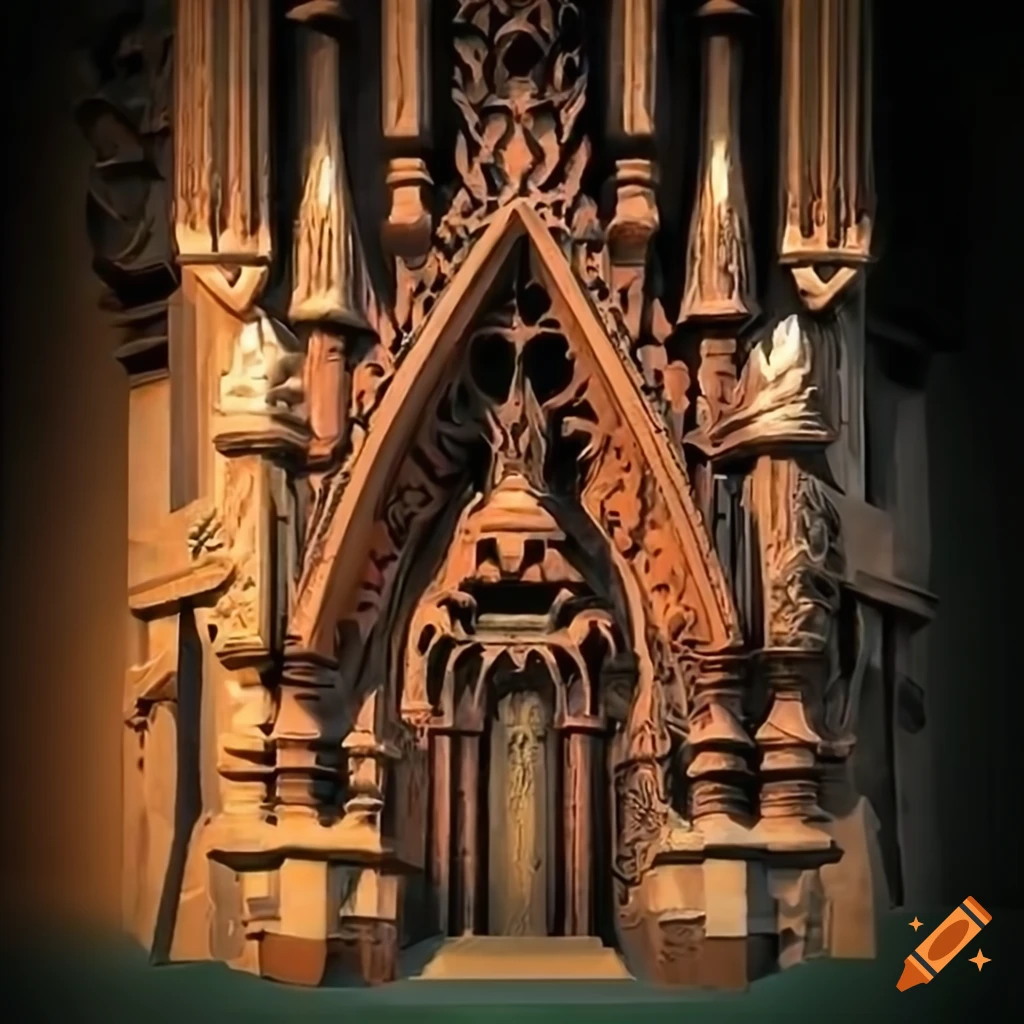 Detailed architectural carving in zelda game style
