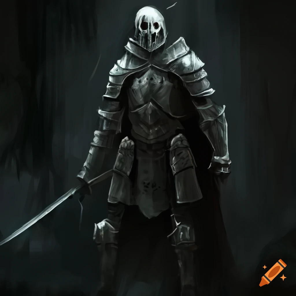 Dark art of a ghostly skeletal knight on Craiyon