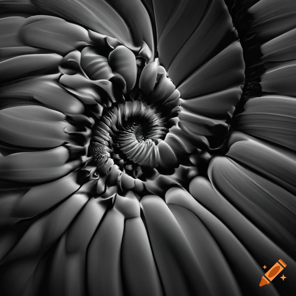 Black and white abstract fibonacci sunflower spiral texture on Craiyon
