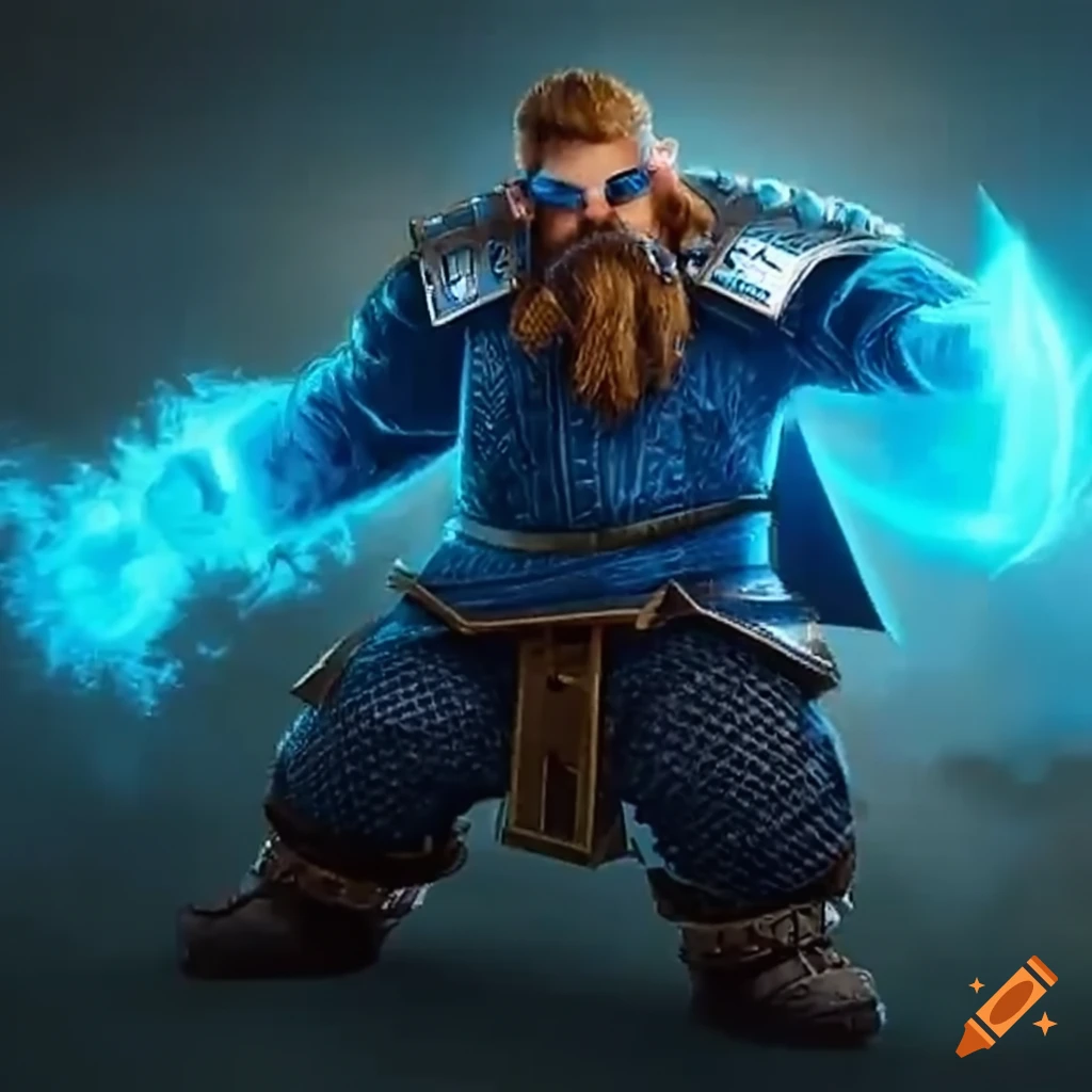 Image of a powerful dwarven monk with a blue energy clone