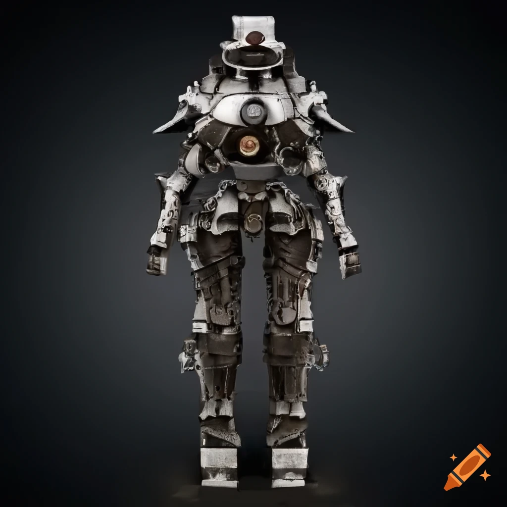 Photo-realistic image of a robotic knight in metal exoskeleton armor on ...