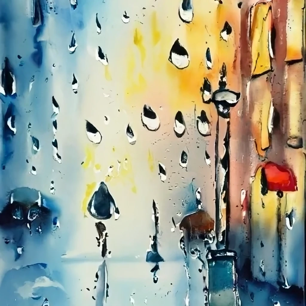 Watercolor painting of raindrops on a window on Craiyon