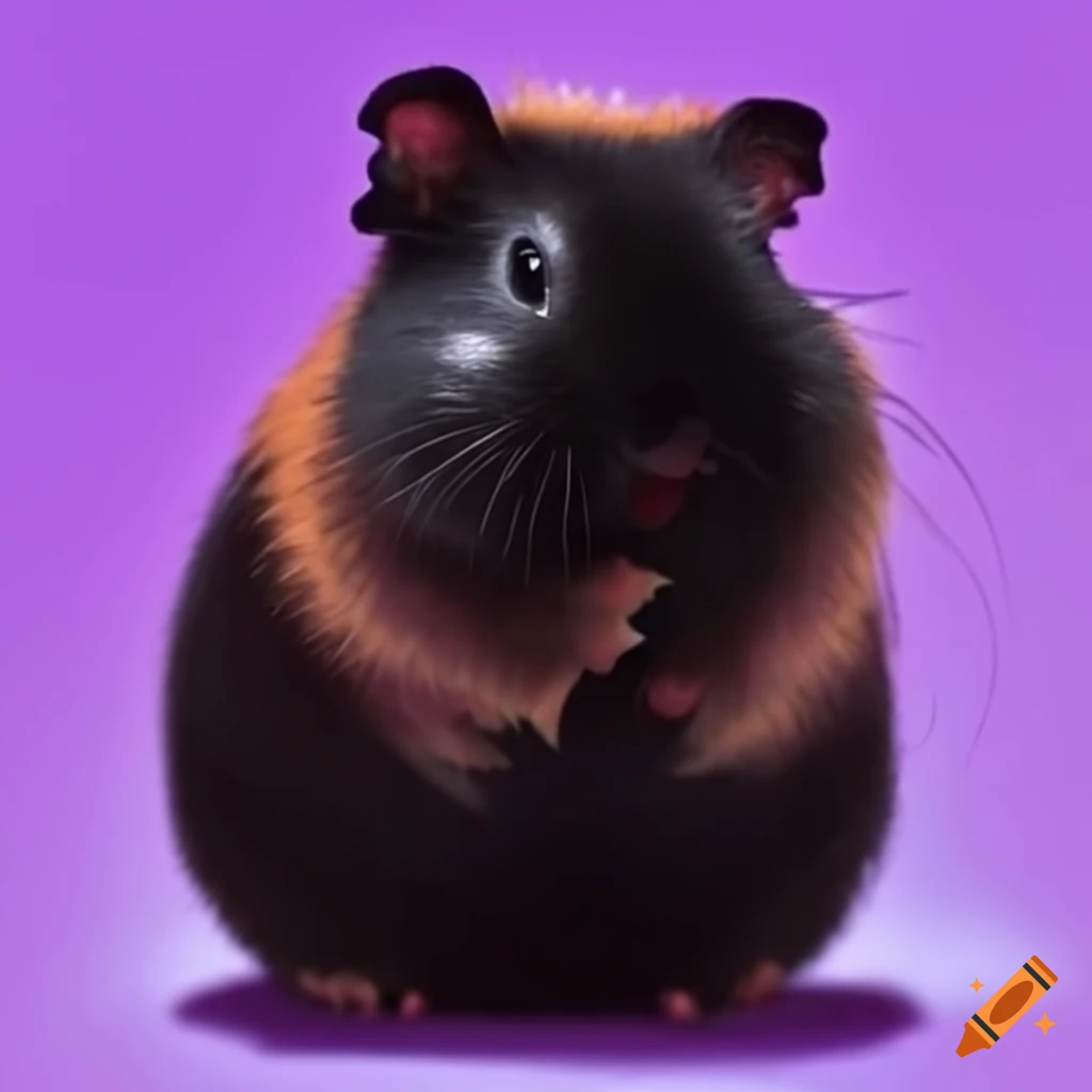 Cute animated-style black guinea pig