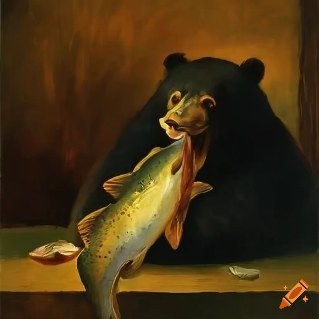 Edward hopper painting of a bear catching a salmon on Craiyon