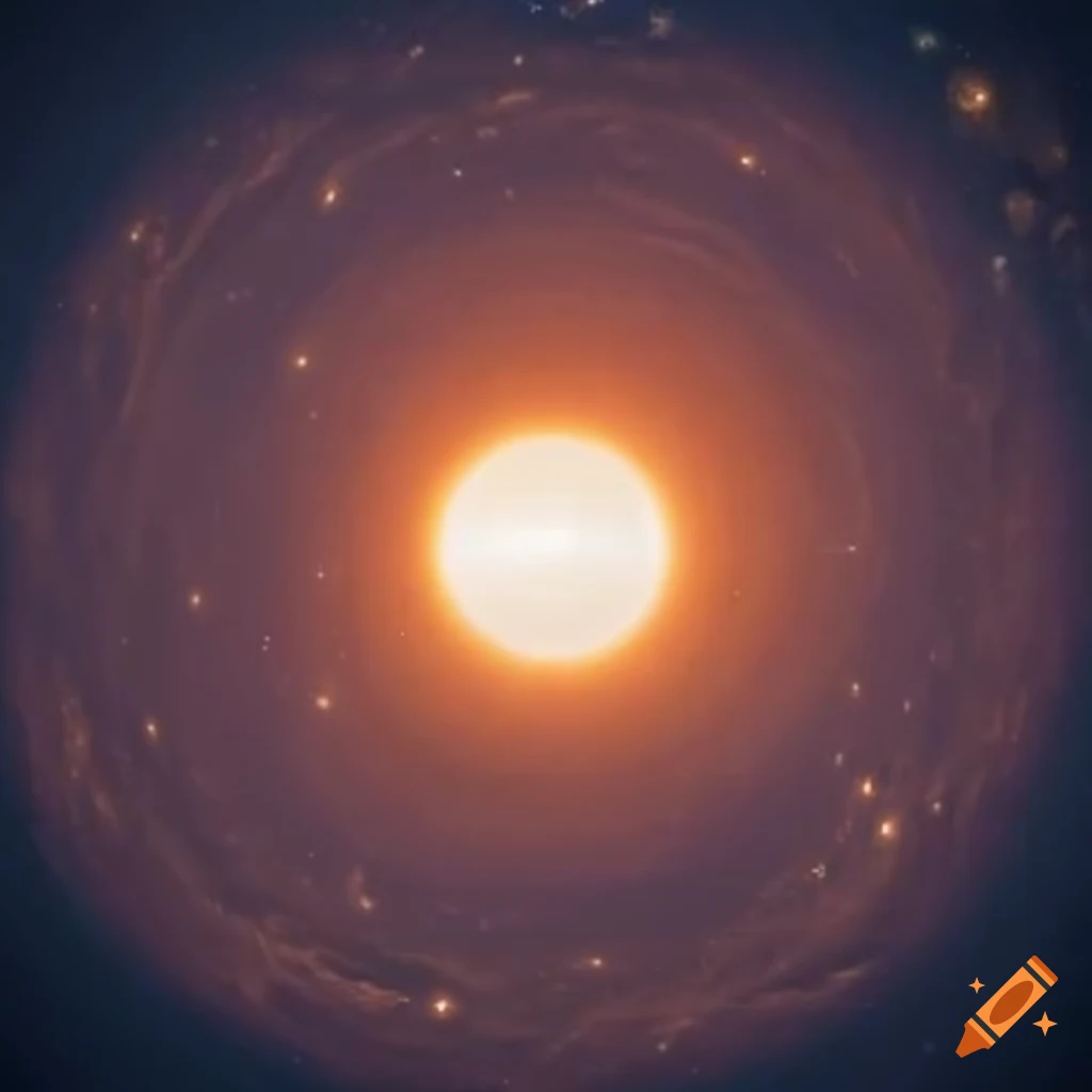 Abstract artwork of sun with four rings extending into deep space on ...