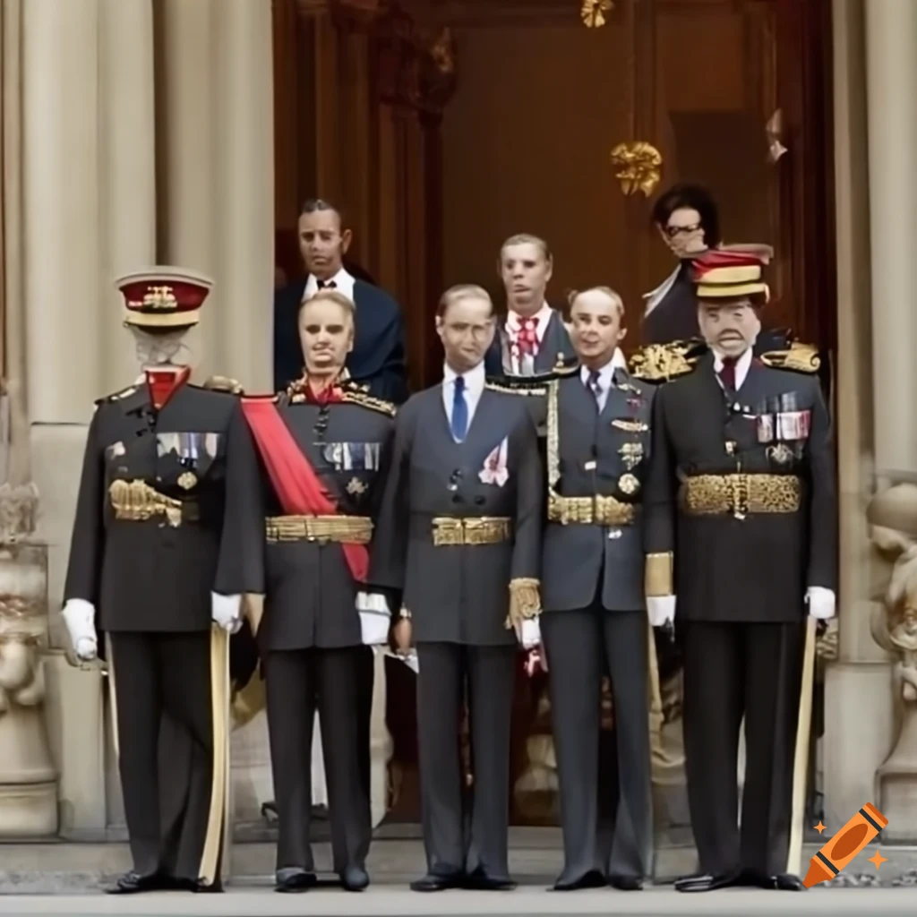 Official photograph of the spanish royal family with generals and officers