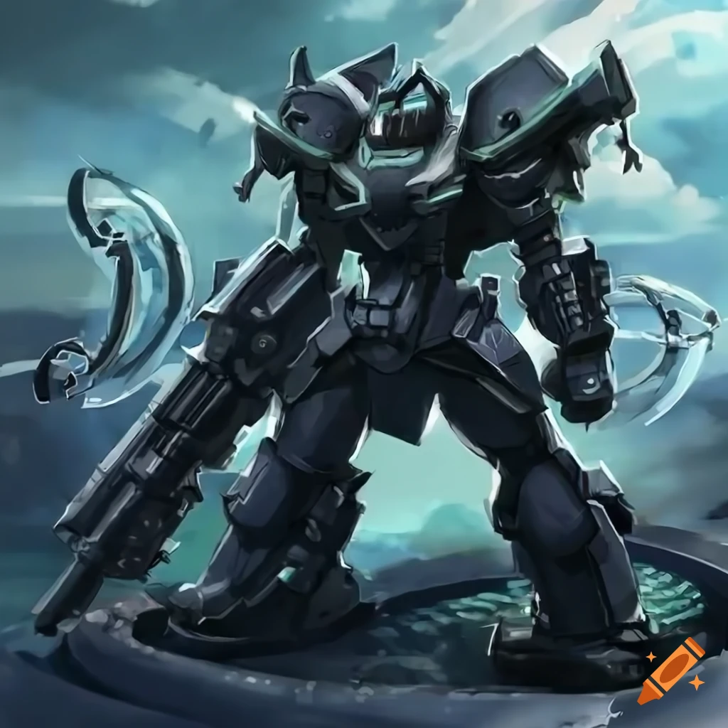 Fantasy anime art of a machine warrior with guns on Craiyon